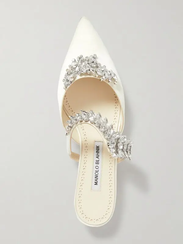 Manolo Blahnik Lurum 45 Crystal-embellished Satin Slippers - Neutrals