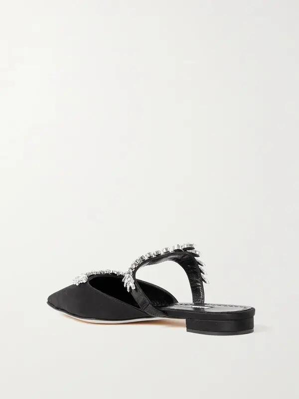 Manolo Blahnik Lurum 45 Crystal-embellished Satin Slippers - Black