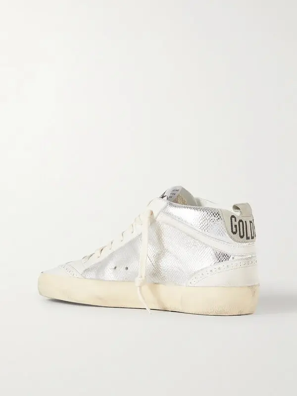 GOLDEN GOOSE Mid Star Distressed Metallic Snake-effect Leather Sneakers