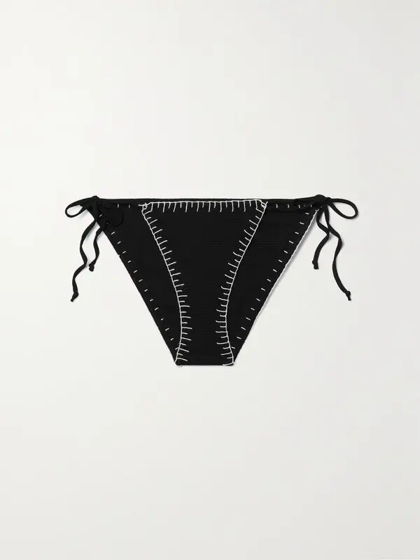 Marysia Sole' Embroidered Seersucker Bikini Briefs - Black