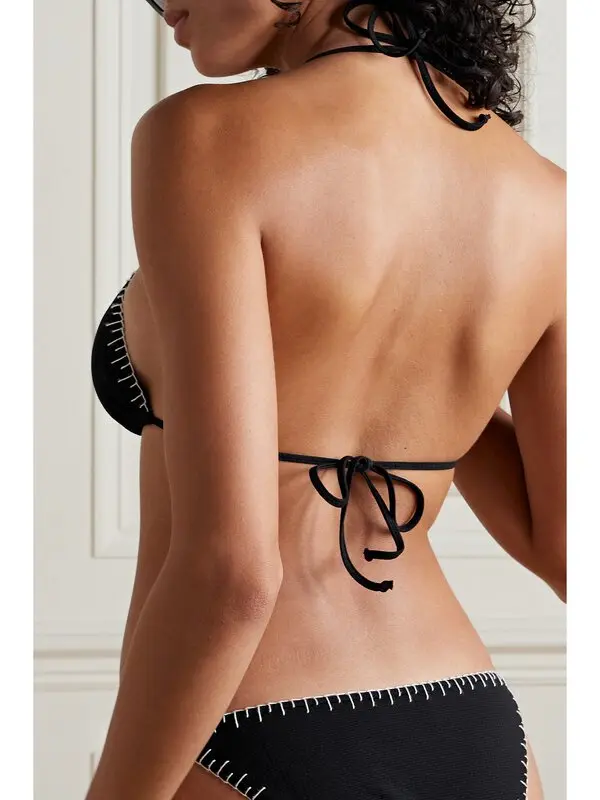Marysia Sole Embroidered Seersucker Triangle Halterneck Bikini Top