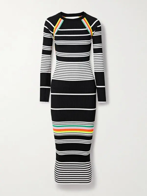 Christopher John Rogers Open-back Striped Ribbed-knit Midi Dress
