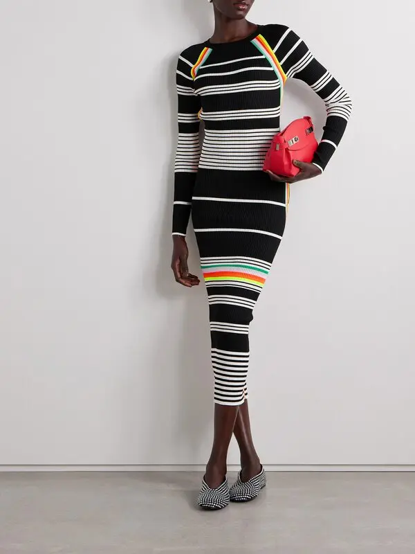 Christopher John Rogers Open-back Striped Ribbed-knit Midi Dress