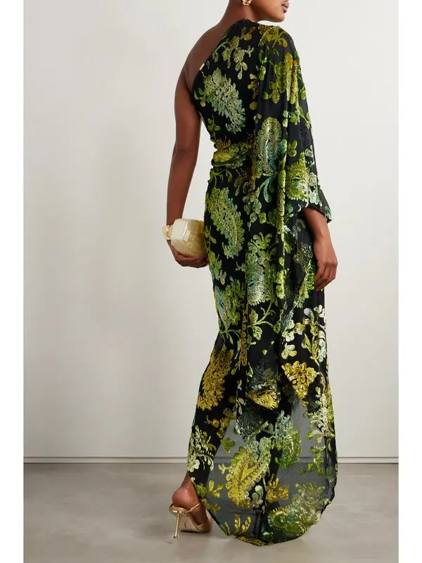 Cult Gaia Adira One-sleeve Metallic Devoré-chiffon Gown