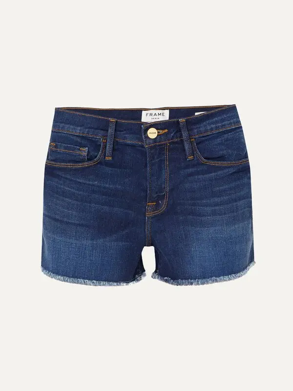 FRAME Le Cutoff Frayed Denim Shorts - Blue