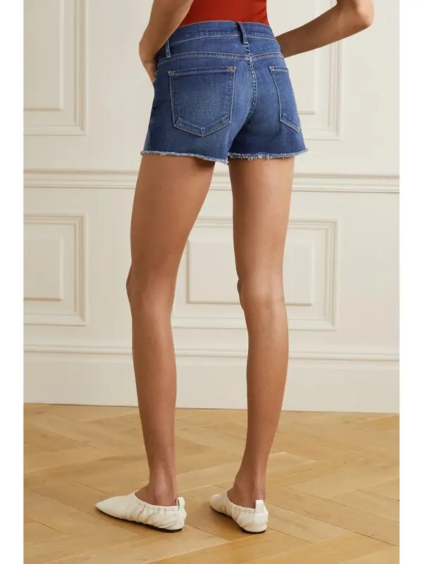 FRAME Le Cutoff Frayed Denim Shorts - Blue