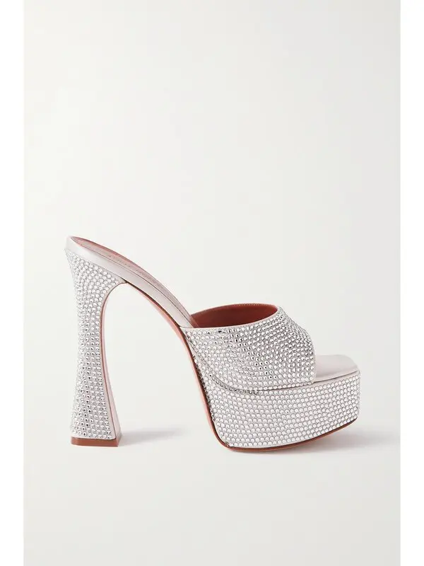 Amina Muaddi Dalida Crystal-embellished Satin Platform Sandals