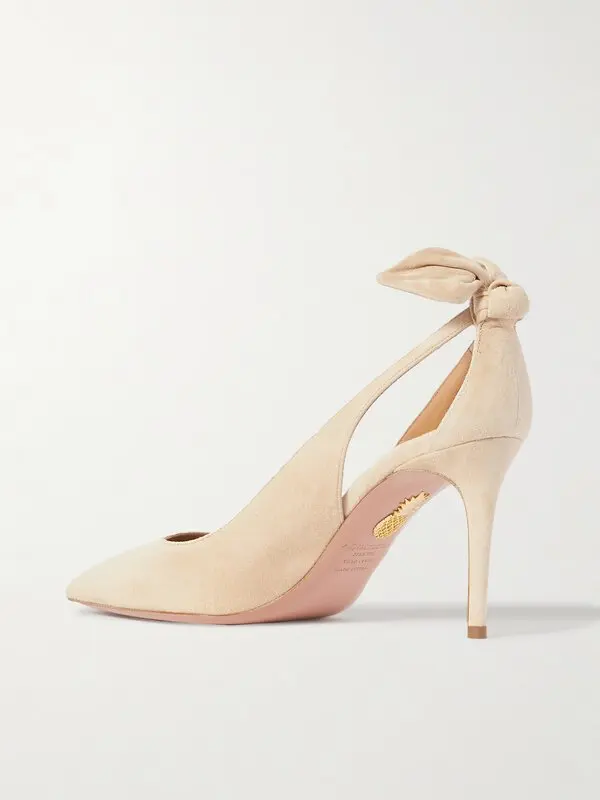 AQUAZZURA Bow Tie 85 Suede Pumps - Neutrals