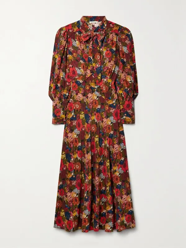 DÔEN Blossom' Pussy-bow Floral-print Silk-crepe Maxi Dress - Multi