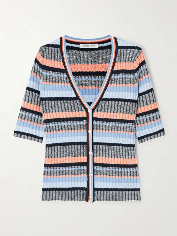 Veronica Beard Calliope Striped Ribbed-knit Cardigan - Multi