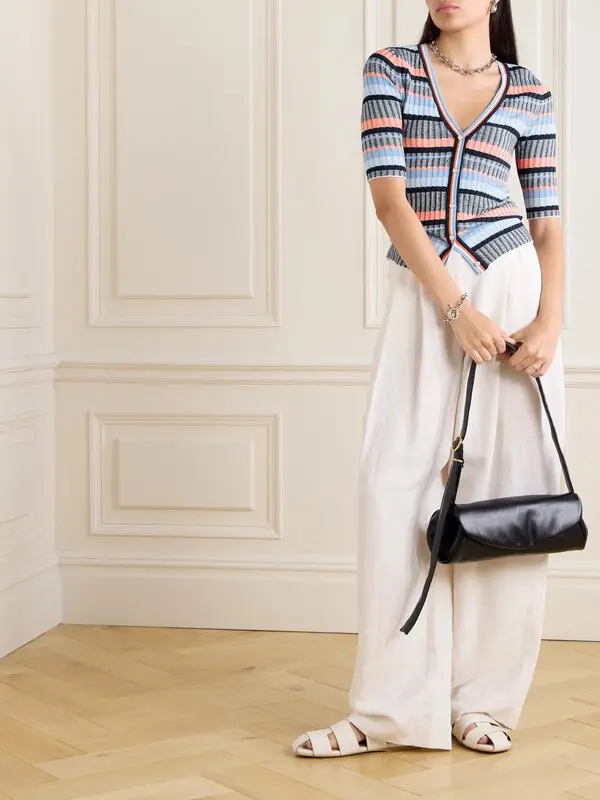 Veronica Beard Calliope Striped Ribbed-knit Cardigan