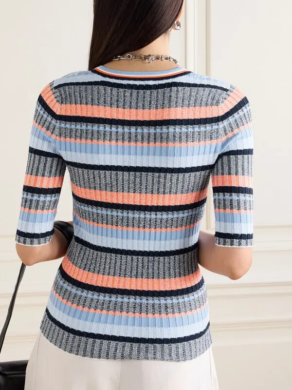Veronica Beard Calliope Striped Ribbed-knit Cardigan