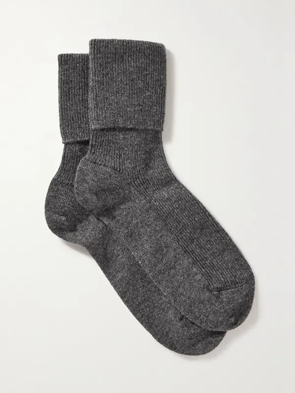 Johnstons Of Elgin Ribbed Cashmere-blend Socks - Gray