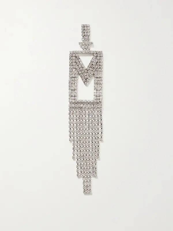 Retrofete Rhodium-plated Crystal Alphabet Single Earring - Silver