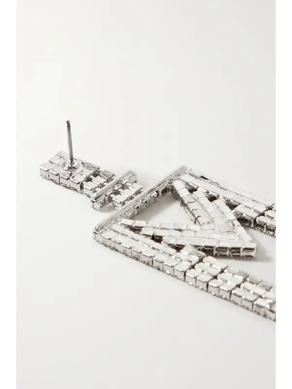 Retrofete Rhodium-plated Crystal Alphabet Single Earring - Silver