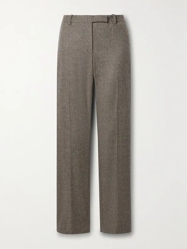 Veronica De Piante Riley Herringbone Pinstriped Wool And Cashmere-blend Wide-leg Trousers - Neutrals