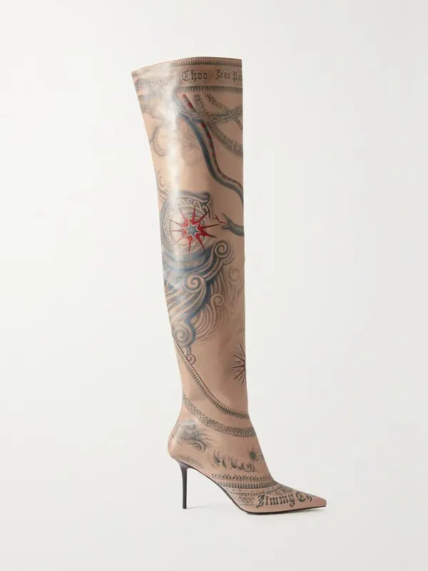 JIMMY CHOO X Jean Paul Gaultier Printed Leather Over-the-knee Boots