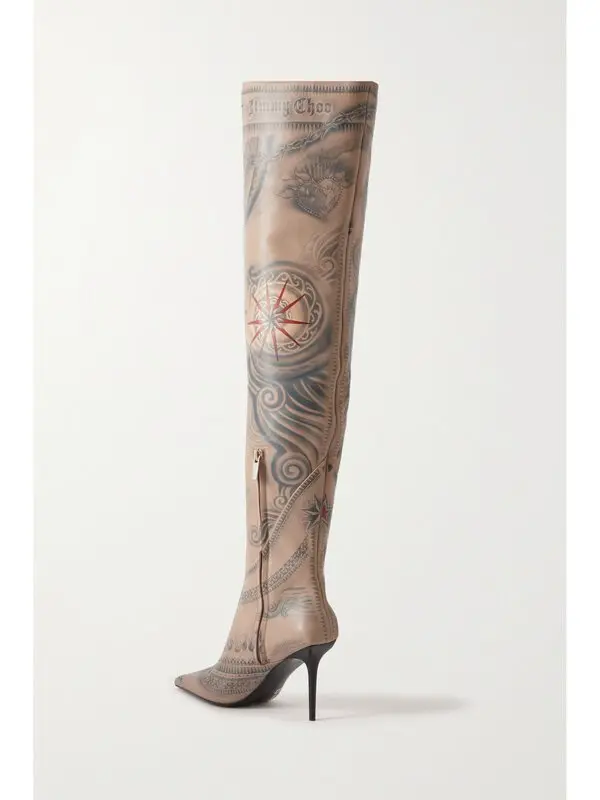 JIMMY CHOO X Jean Paul Gaultier Printed Leather Over-the-knee Boots