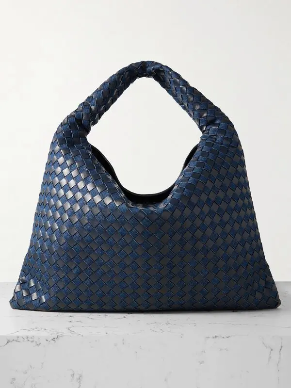 Bottega Veneta Hop Large Intrecciato Leather And Denim Tote - Blue