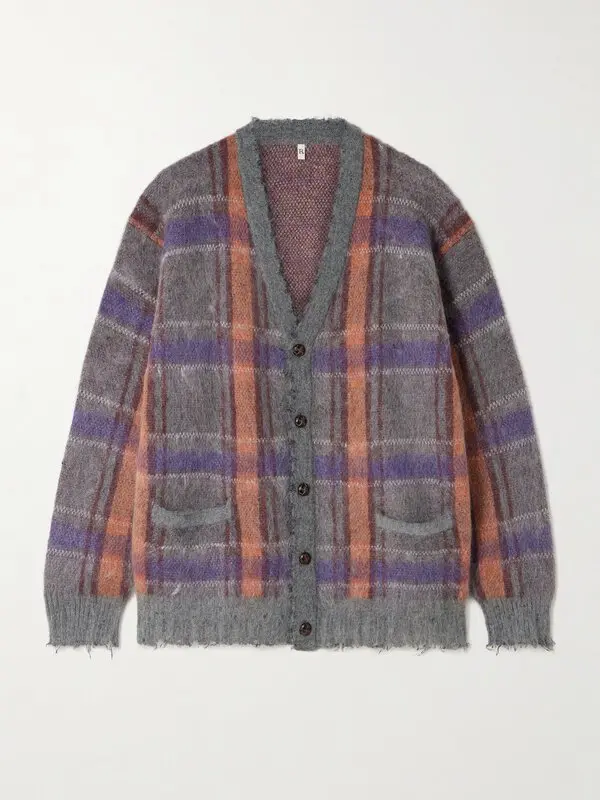 R13 Checked Frayed Brushed-knit Cardigan - Multi