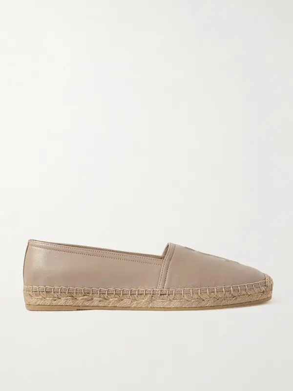 Saint Laurent Cassandre Logo-embossed Leather Espadrilles - Neutrals