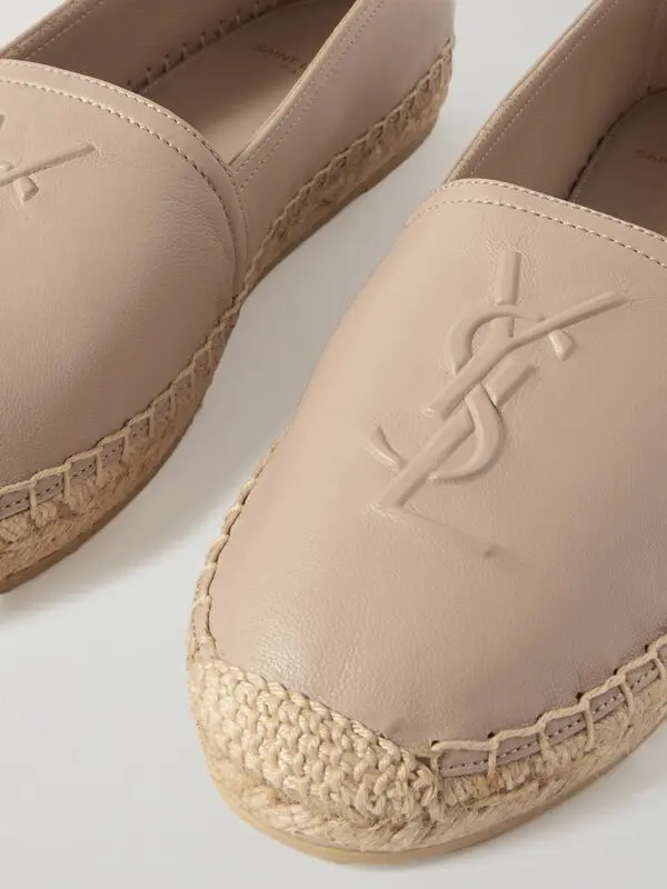 Saint Laurent Cassandre Logo-embossed Leather Espadrilles - Neutrals