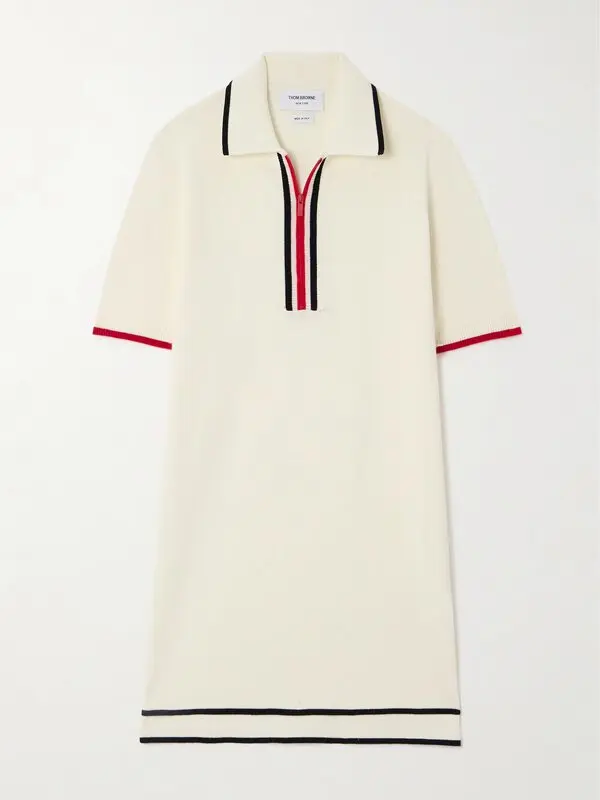 Thom Browne Milano Striped Knitted Wool Mini Dress - Neutrals