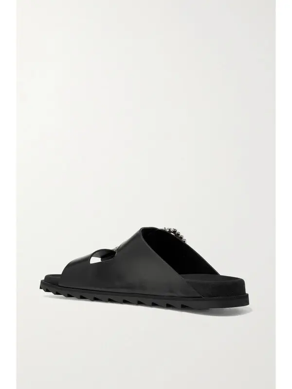 ROGER VIVIER Slidy Viv Crystal-embellished Leather Slides - Black