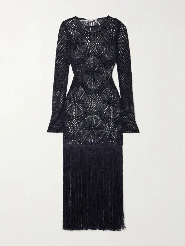 Stella McCartney Fringed Crocheted Maxi Dress - Blue