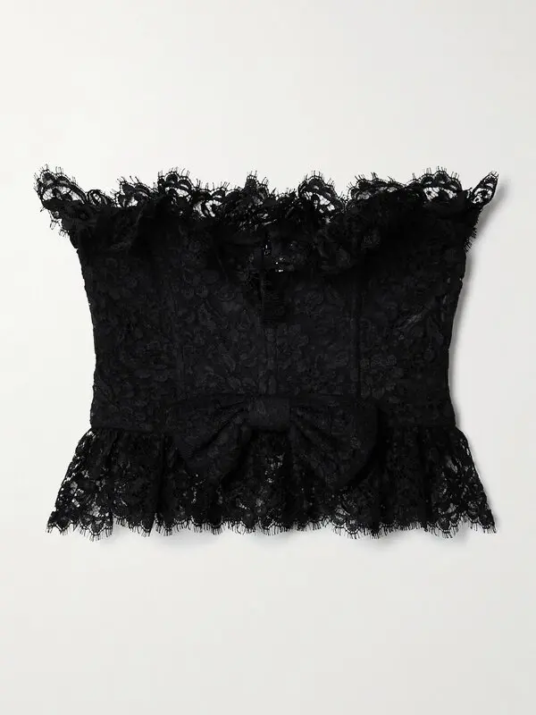Alessandra Rich Strapless Lace Bustier Top With Bow - Black