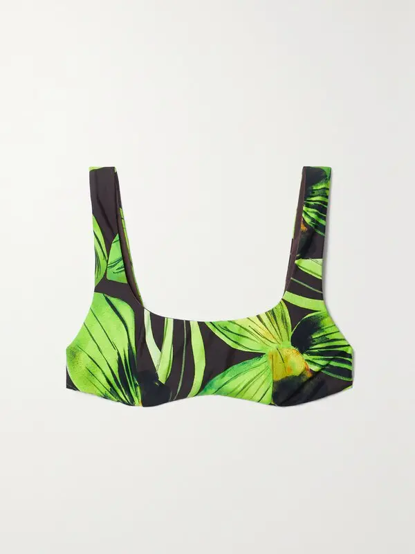 LOUISA BALLOU Printed Stretch Bikini Top - Green