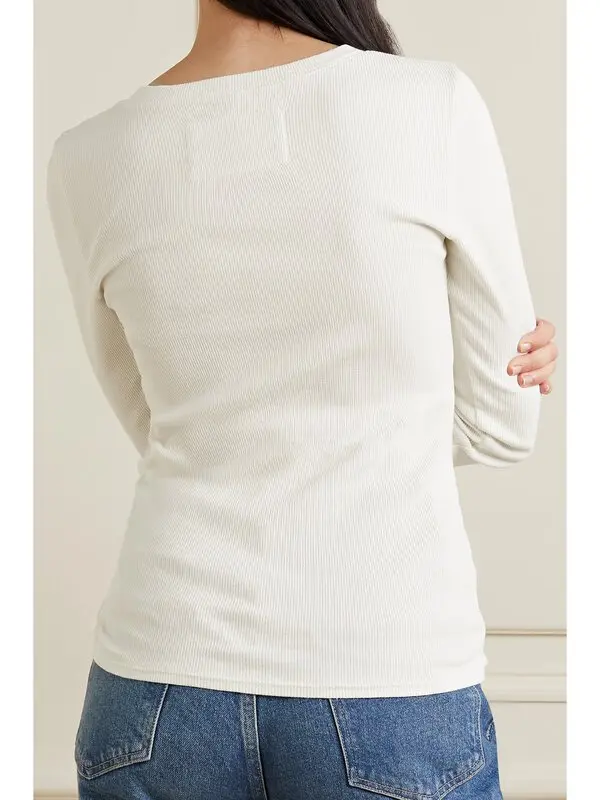 NILI LOTAN Jordan Ribbed Cotton-jersey Henley Top