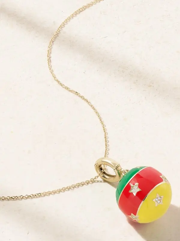 Lauren Rubinski 14-karat Enamel And Diamond Necklace - Gold
