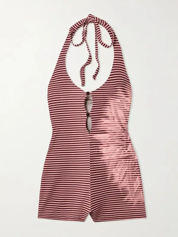 SIEDRES Yanu Printed Striped Jersey Halterneck Playsuit - Multi