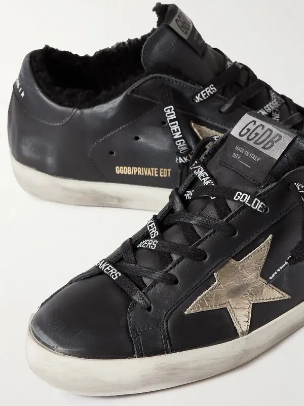 GOLDEN GOOSE Superstar Shearling-lined Distressed Leather Sneakers