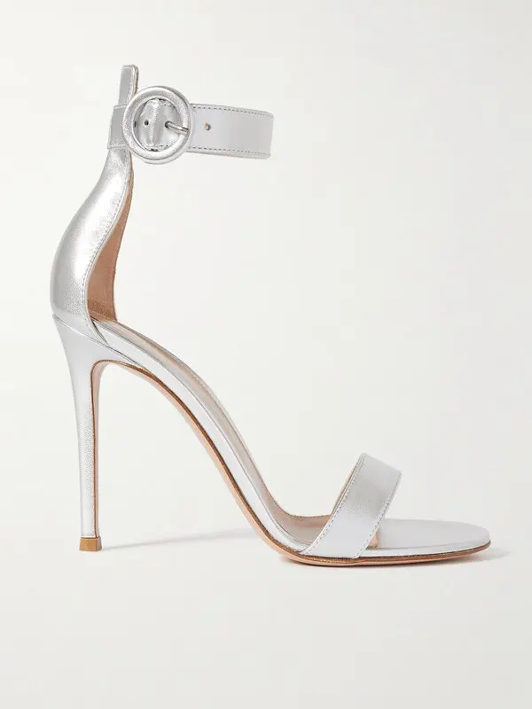 GIANVITO ROSSI Portofino Metallic Leather Sandals - Silver