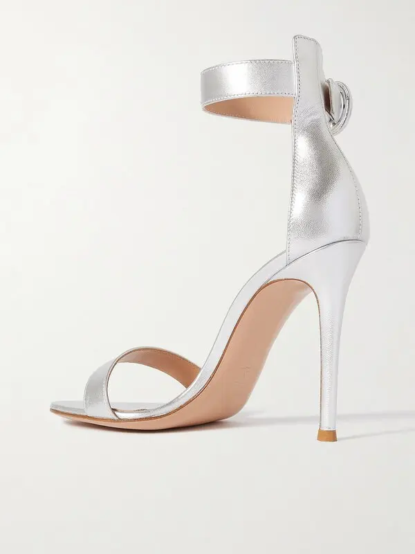 GIANVITO ROSSI Portofino Metallic Leather Sandals - Silver