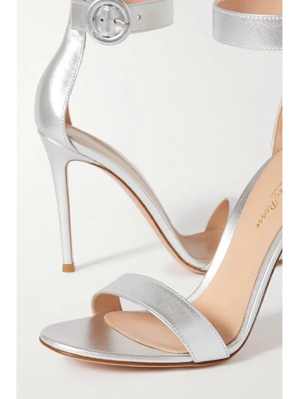 GIANVITO ROSSI Portofino Metallic Leather Sandals - Silver
