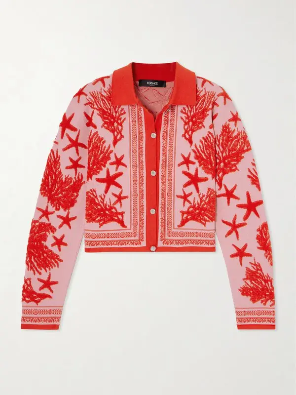 Versace Jacquard-knit Cardigan With Tropical Motif