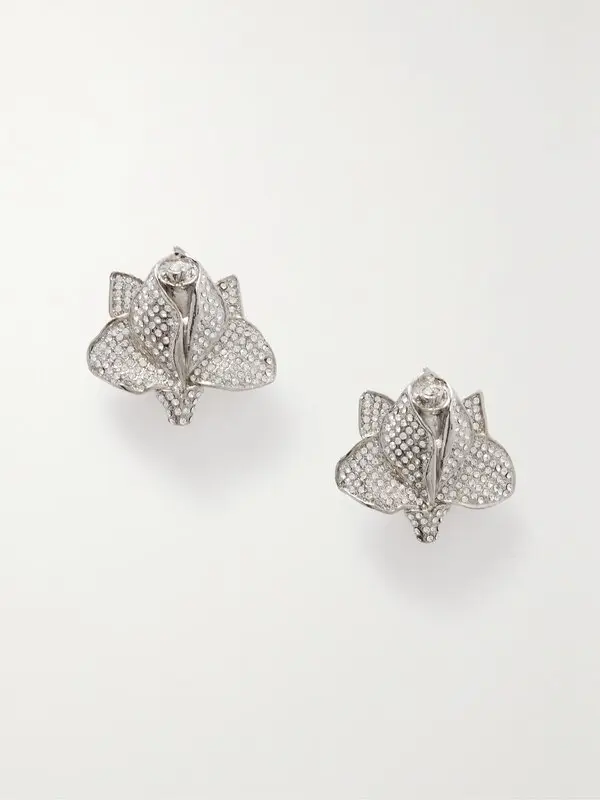 Alessandra Rich Crystal Rose Clip-on Earrings - Silver
