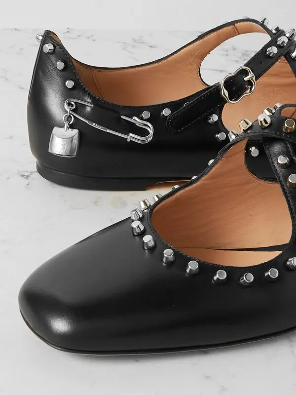 Bally Embellished Studded Leather Ballet Flats