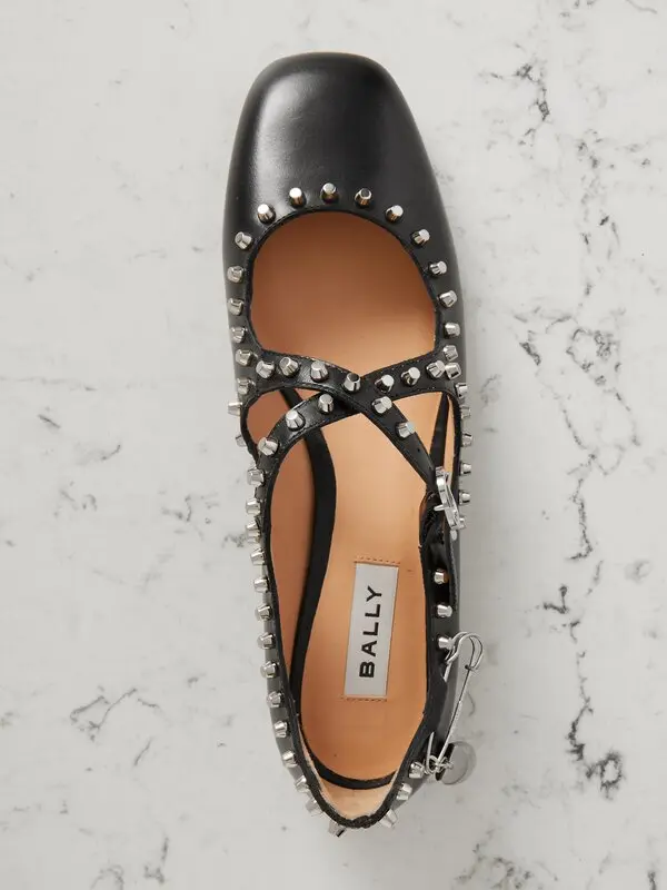Bally Embellished Studded Leather Ballet Flats