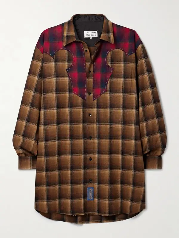 MAISON MARGIELA Checked Wool-flannel Mini Shirt Dress