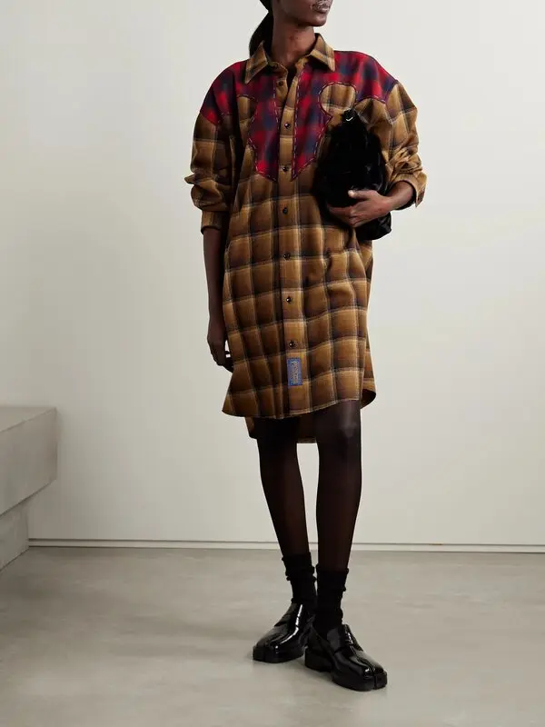 MAISON MARGIELA Checked Wool-flannel Mini Shirt Dress