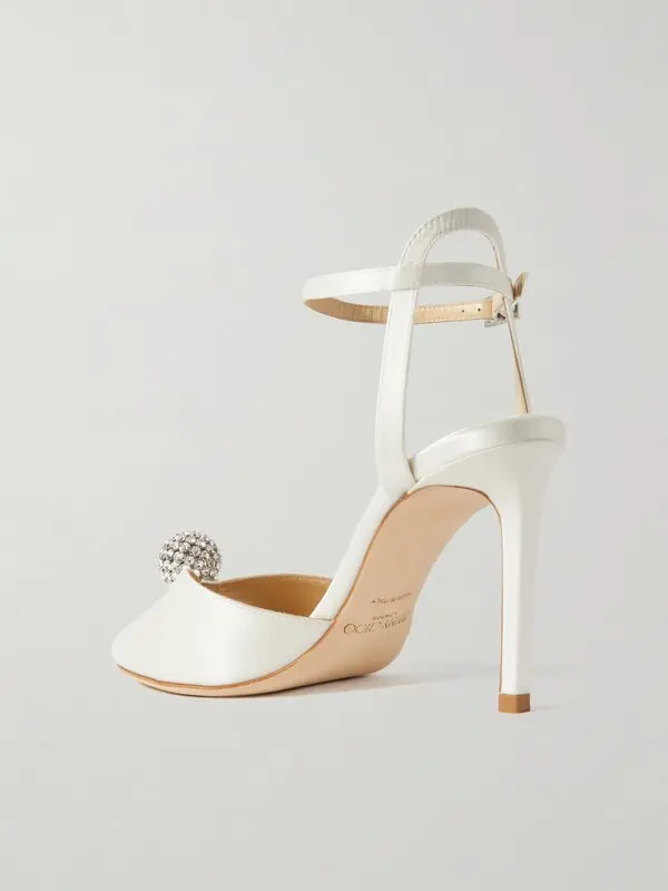 JIMMY CHOO Sacora 85 Crystal-embellished Satin Sandals