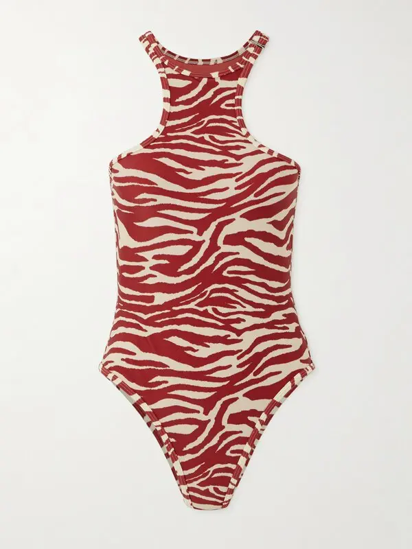 Attico Zebra-print Halterneck Swimsuit - Multi