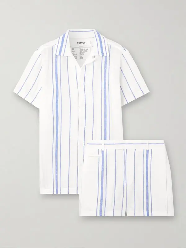 BETTTER Aaron Striped Linen Shirt And Shorts Set - Multi