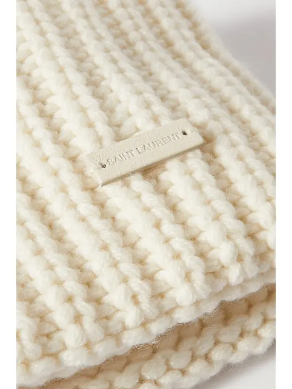 Saint Laurent Ribbed Cashmere Beanie - Neutrals