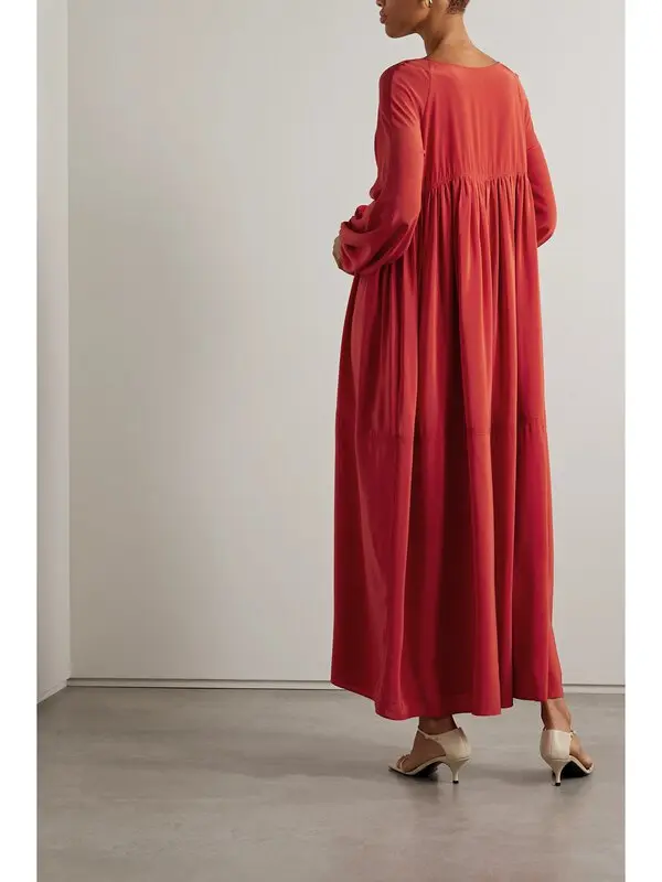 Another Tomorrow Gathered Silk Crepe De Chine Maxi Dress