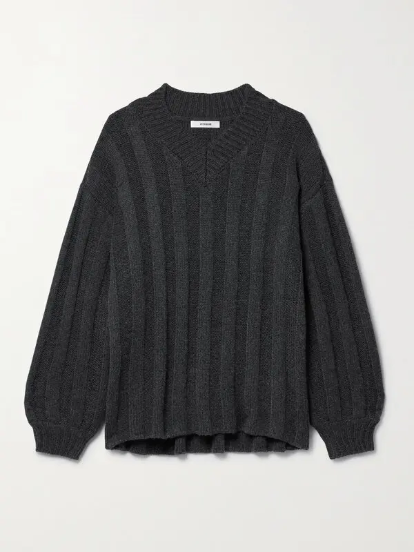 INTERIOR The Drew Oversized Ribbed Cashmere V-neck Sweater